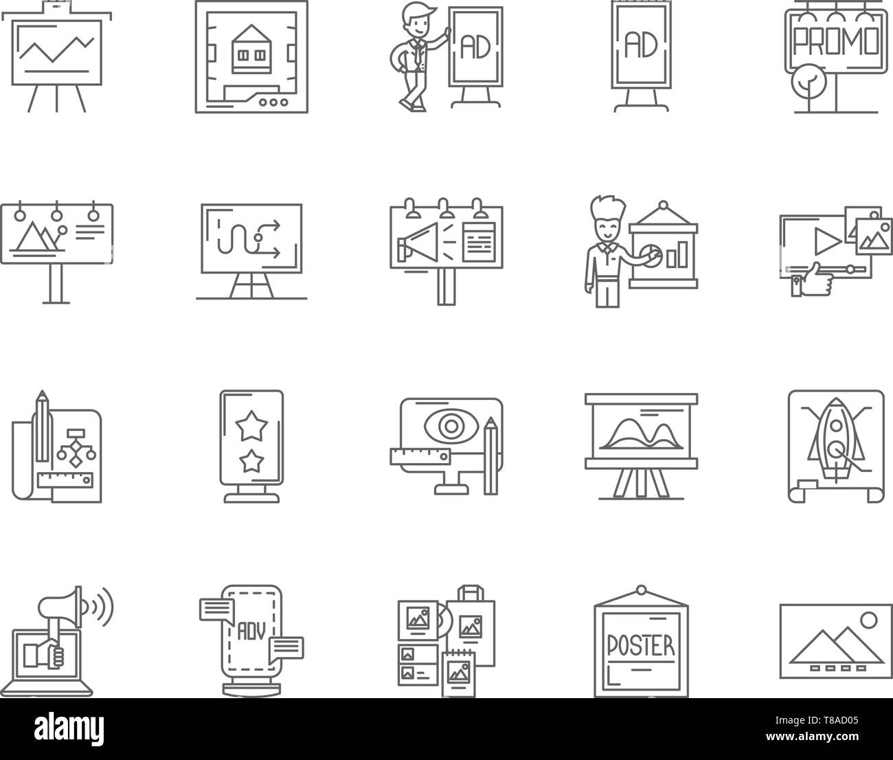 Billboard line icons, signs, vector set, outline illustration concept ...