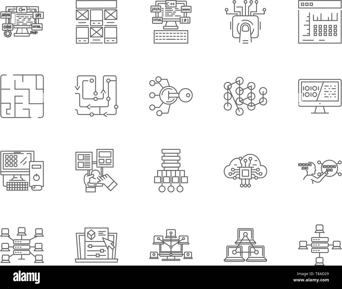 Blockchain line icons, signs, vector set, outline illustration concept ...