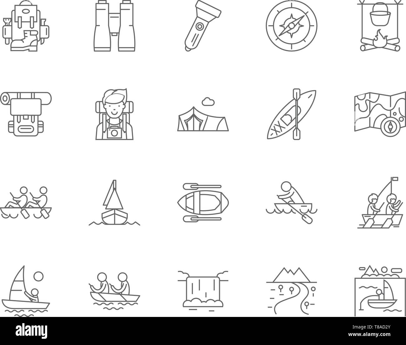 Boat tours line icons, signs, vector set, outline illustration concept ...