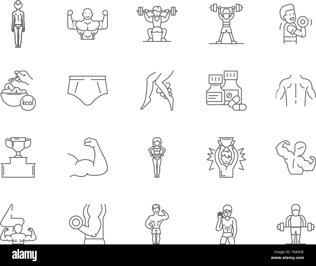 Bodybuilding line icons, signs, vector set, outline illustration ...
