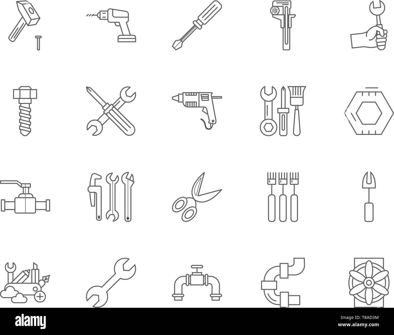 Bolts, nuts, screw, rivets & washers line icons, signs, vector set ...
