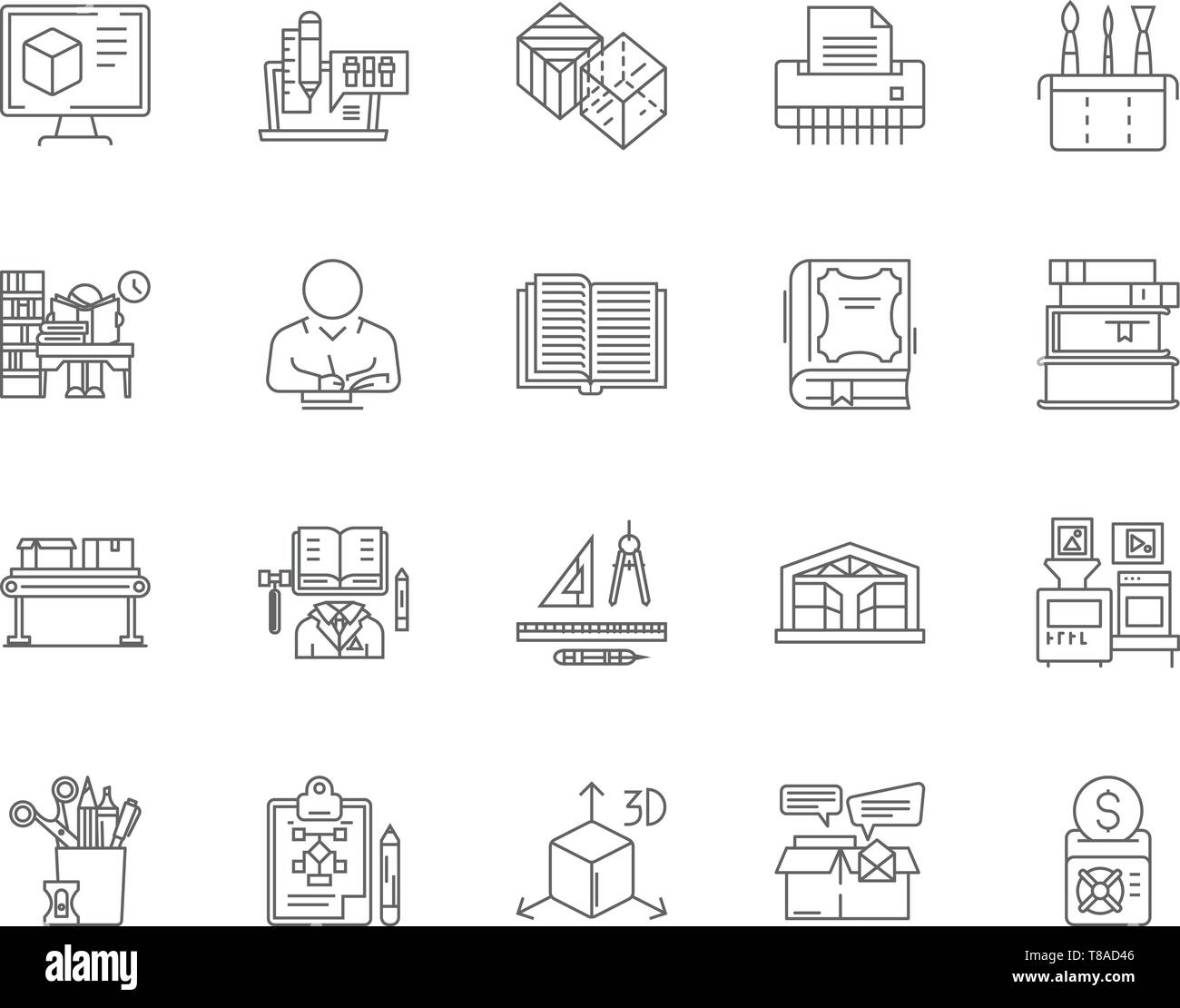 Book printing line icons, signs, vector set, outline illustration ...