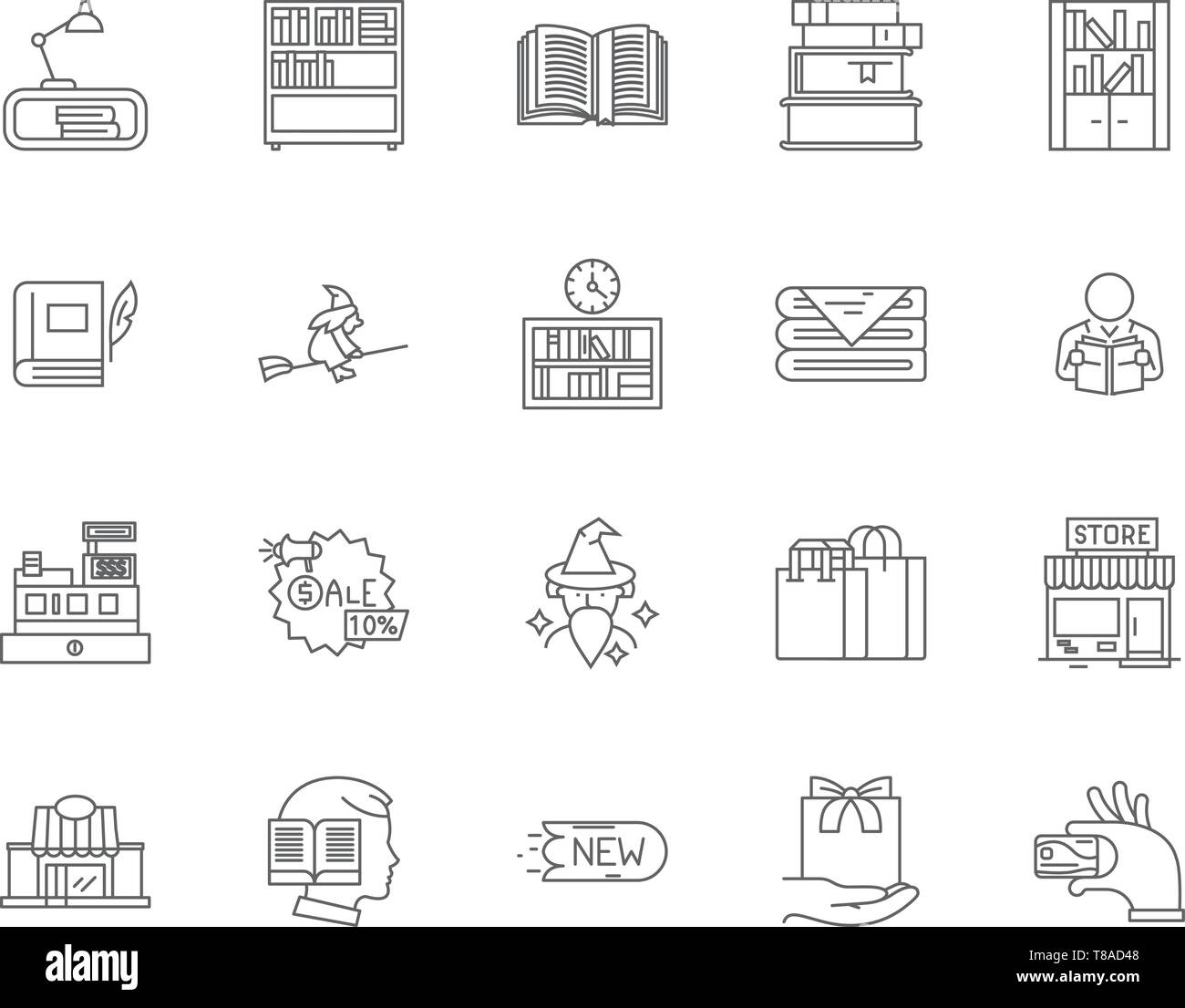 Book shop line icons, signs, vector set, outline illustration concept ...