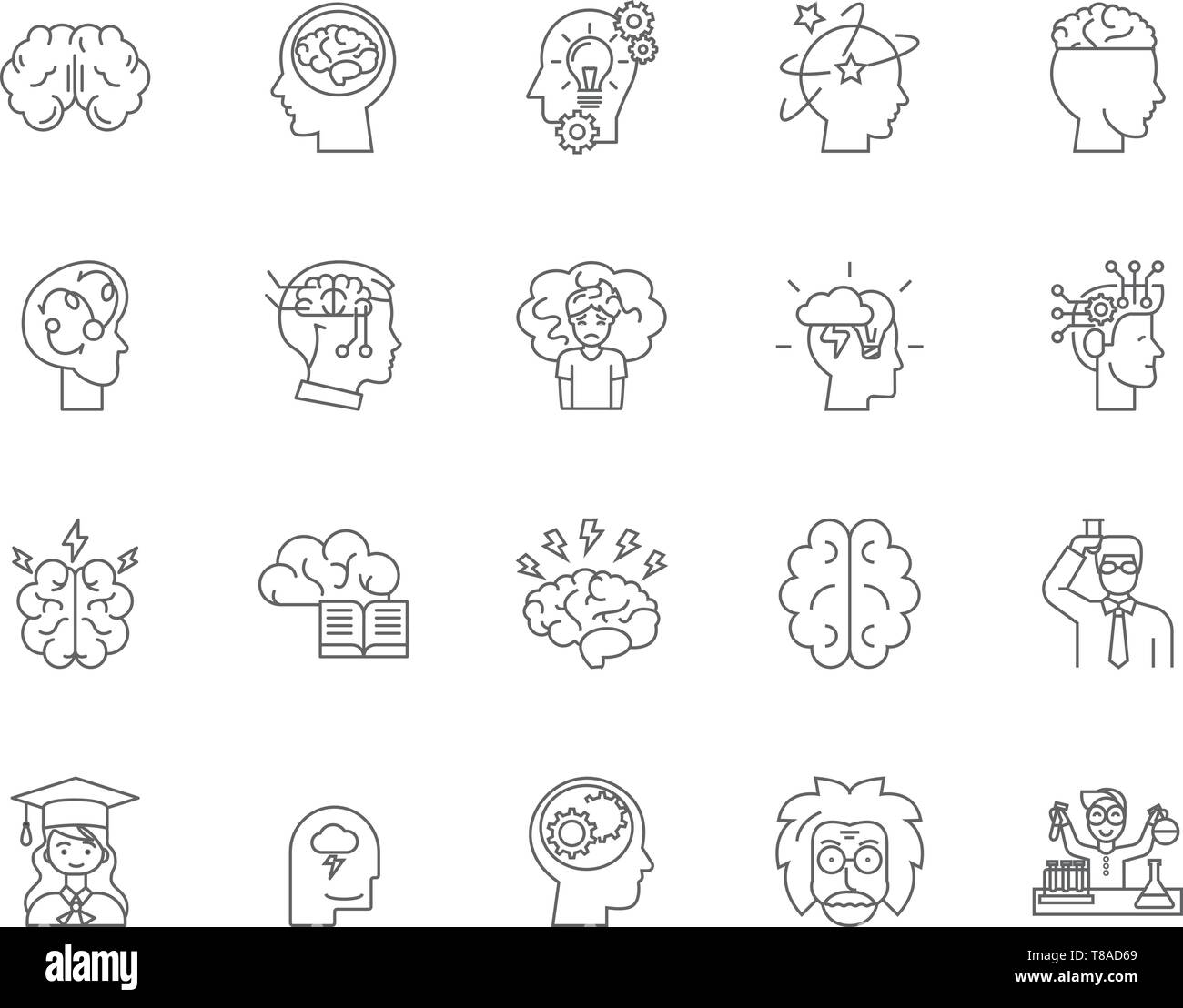 Brain line icons, signs, vector set, outline illustration concept Stock ...