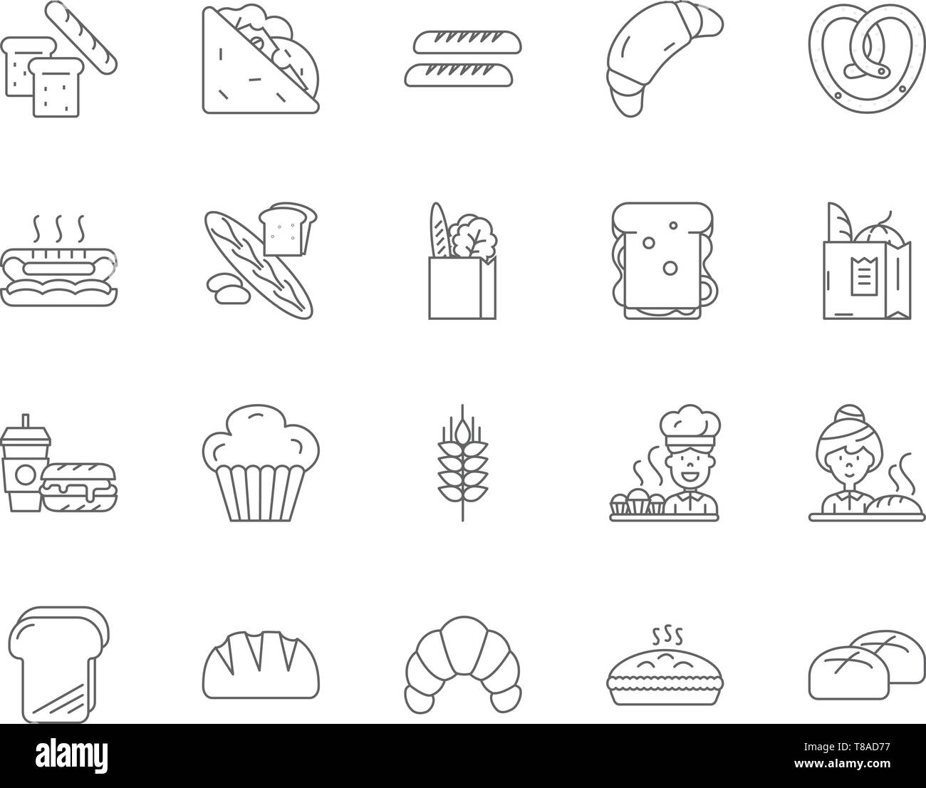 Bread line icons, signs, vector set, outline illustration concept Stock ...
