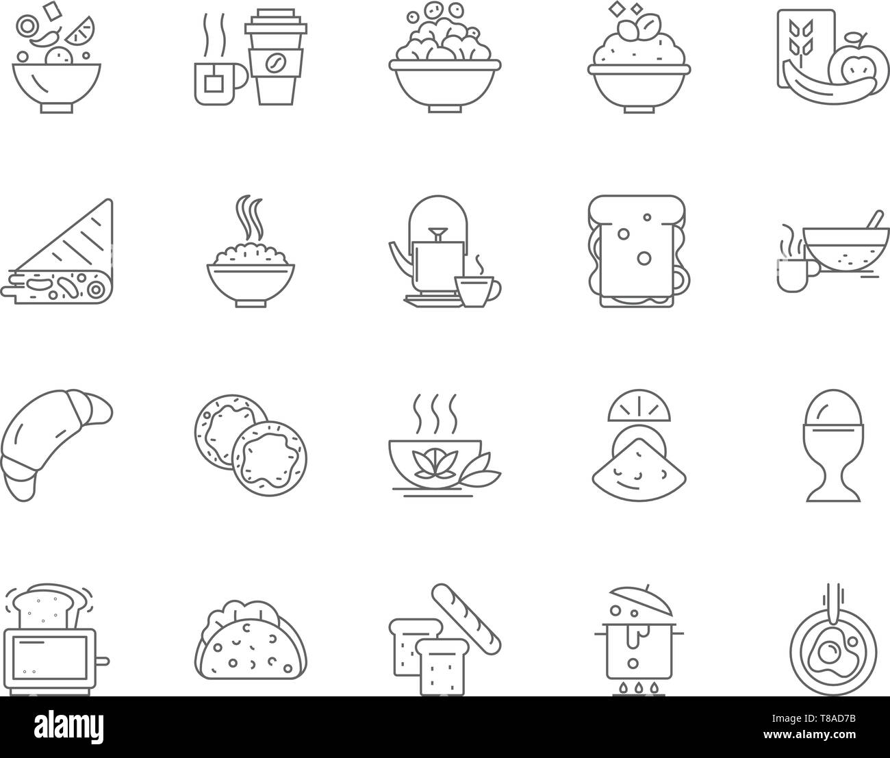 Breakfast line icons, signs, vector set, outline illustration concept ...