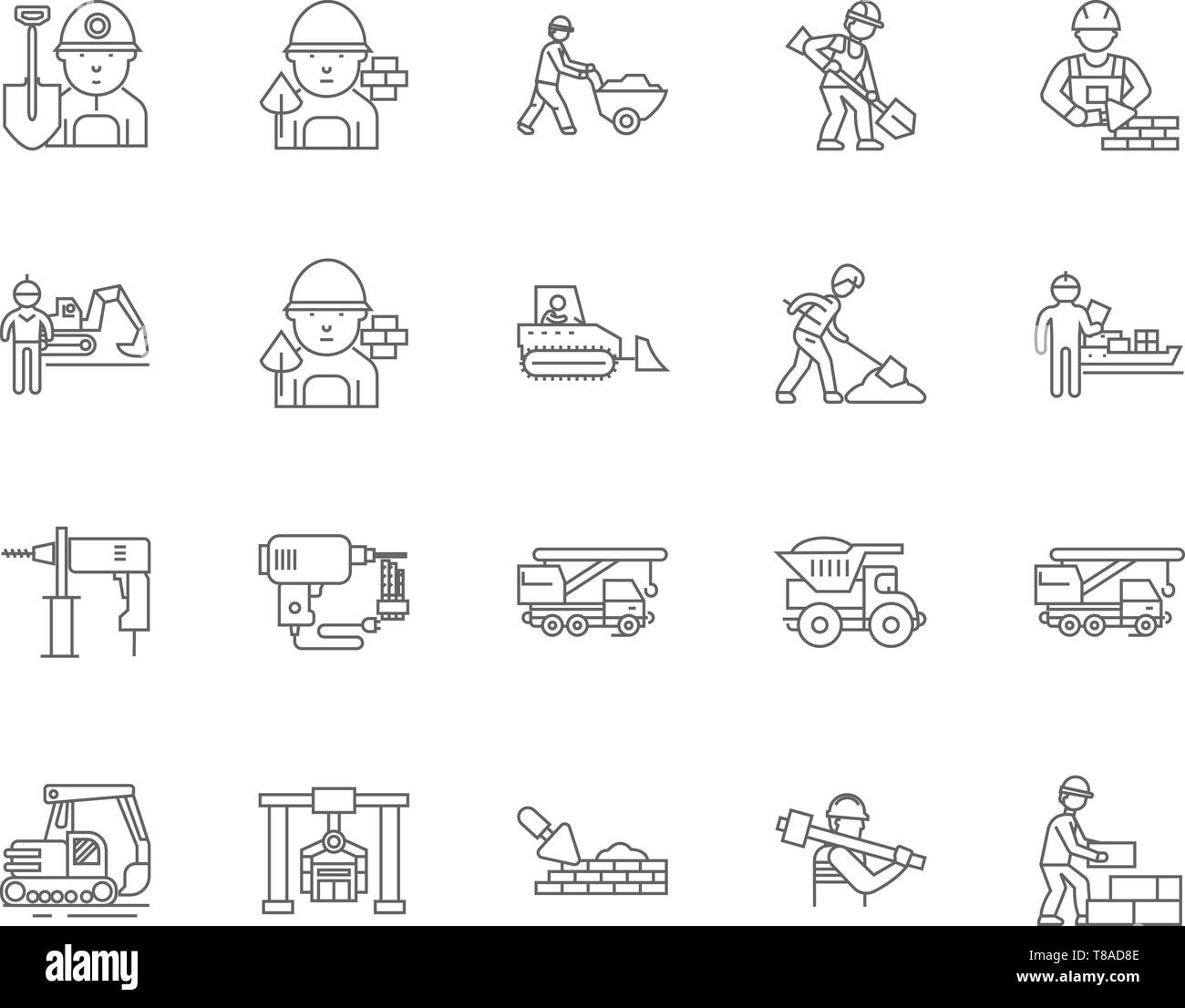 Bricklayers line icons, signs, vector set, outline illustration concept ...