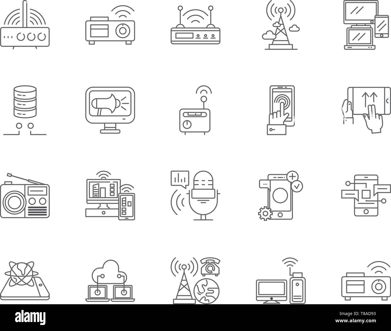 Broadcast line icons, signs, vector set, outline illustration concept ...