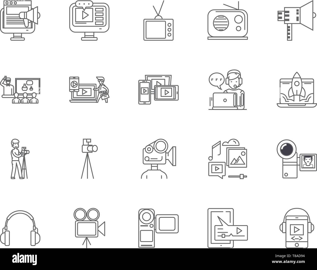 Broadcasting line icons, signs, vector set, outline illustration ...