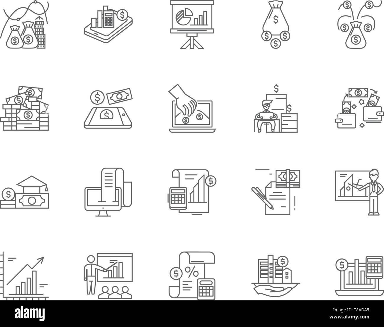 Budjeting line icons, signs, vector set, outline illustration concept ...