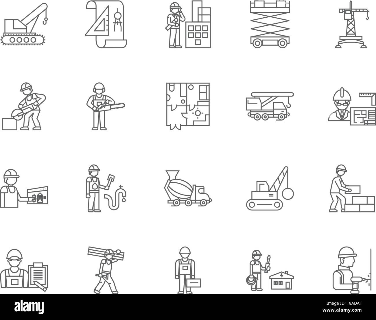Builders line icons, signs, vector set, outline illustration concept ...