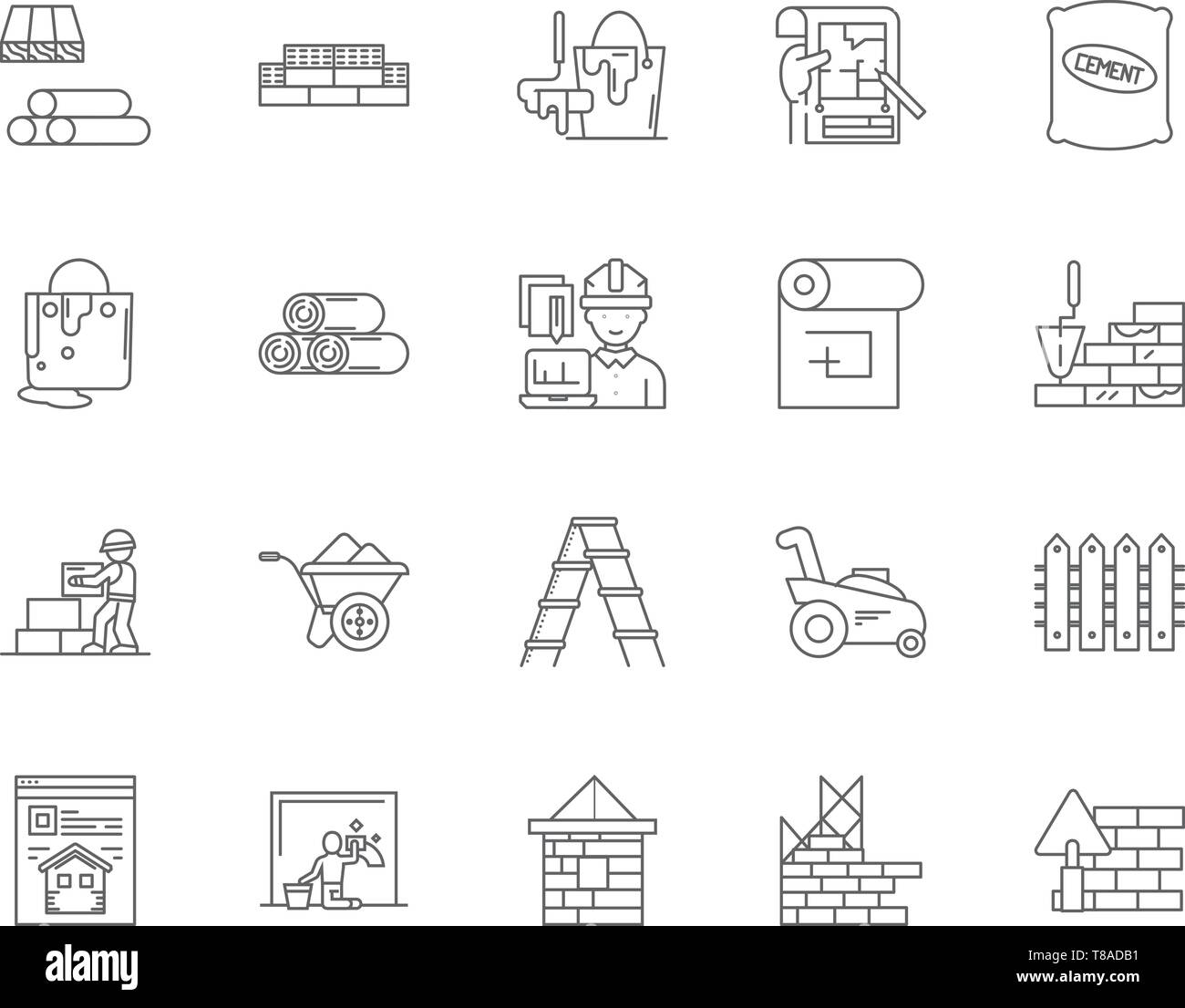 Builders merchants line icons, signs, vector set, outline illustration ...