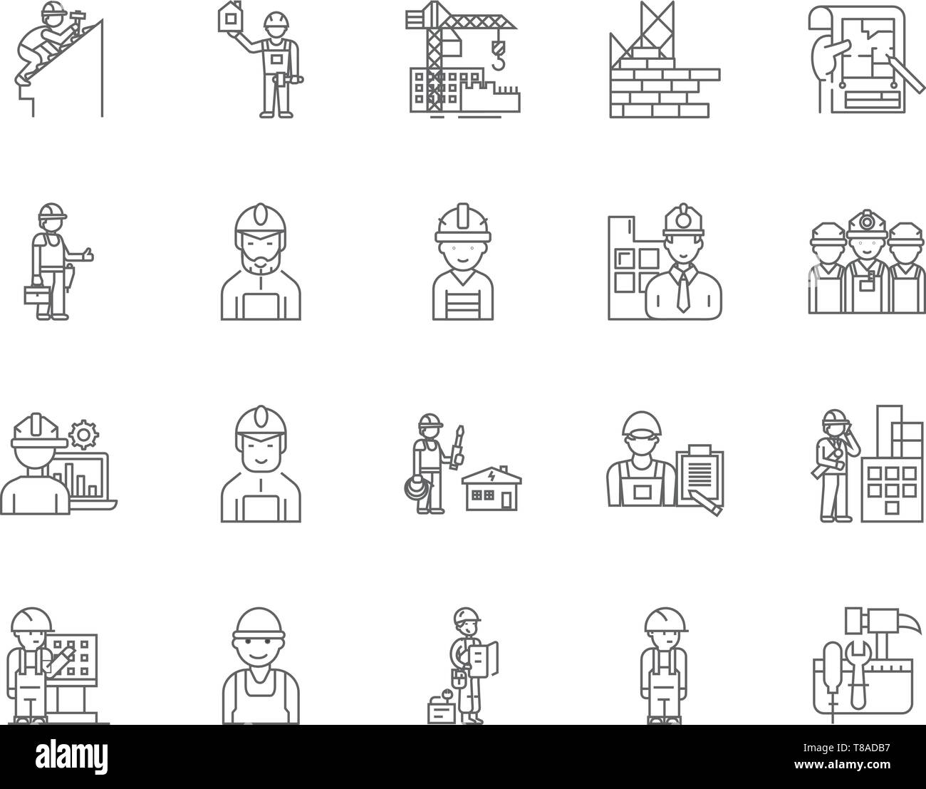 Building contractors line icons, linear signs, vector set, outline ...
