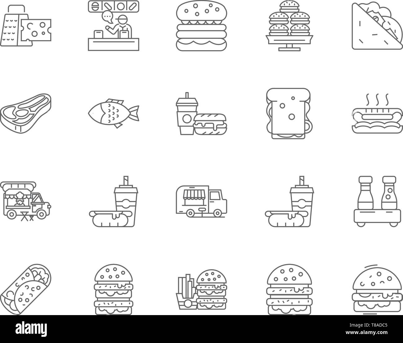 Burger line icons, linear signs, vector set, outline concept ...