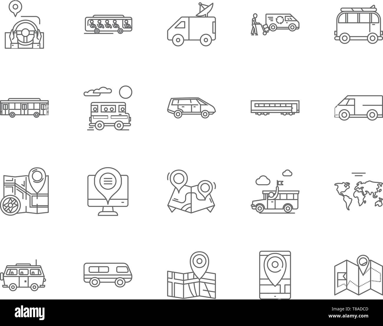 Buses line icons, linear signs, vector set, outline concept ...