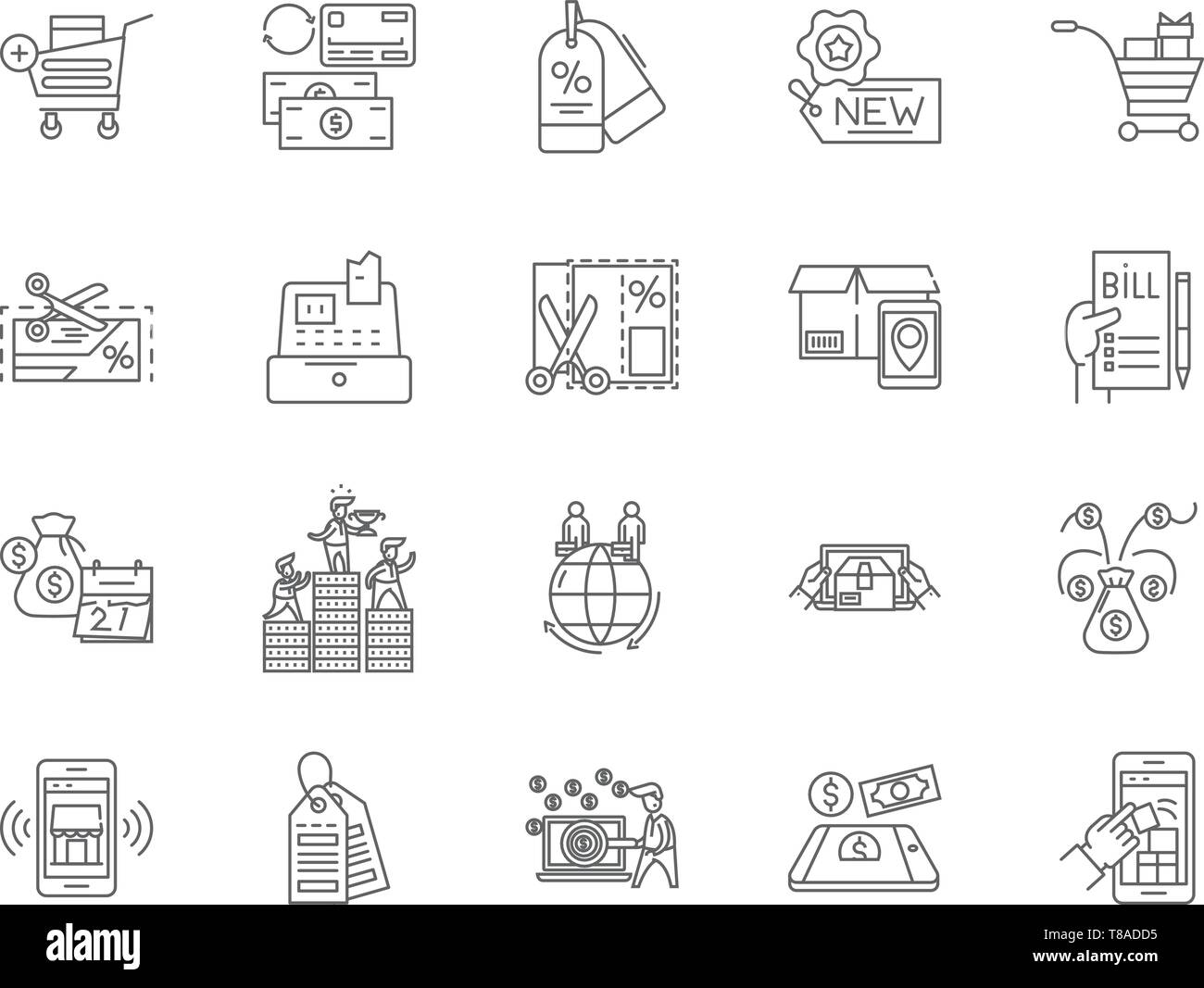 Business card line icons, signs, vector set, outline illustration ...