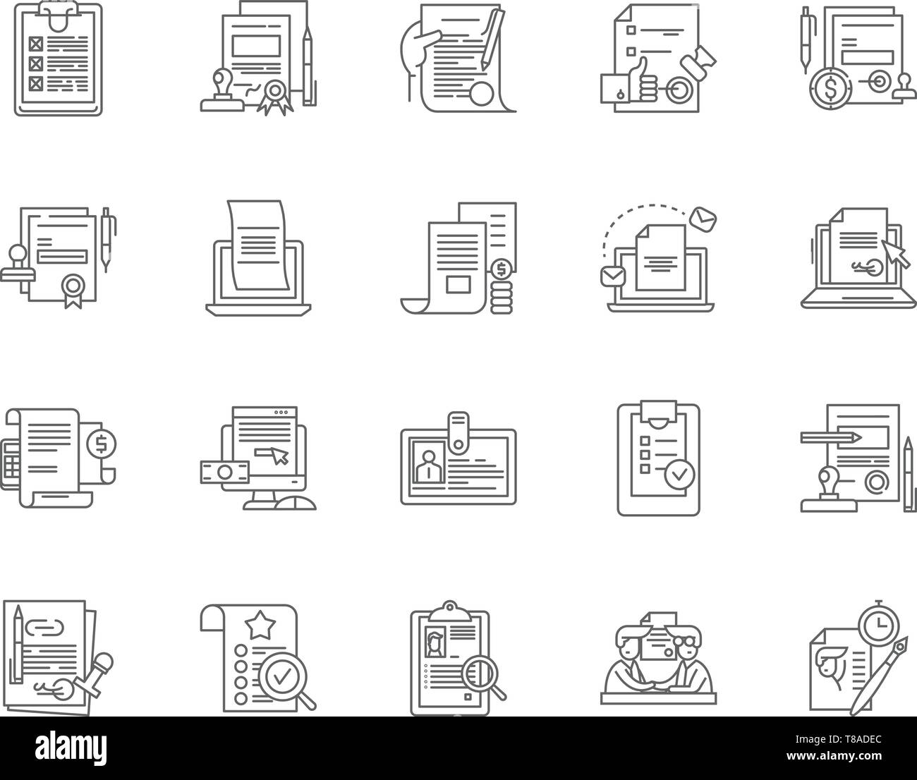 Business Contracts Line Icons Signs Vector Set Outline Illustration
