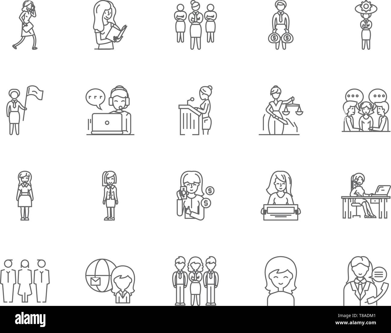 Business women line icons, signs, vector set, outline illustration ...