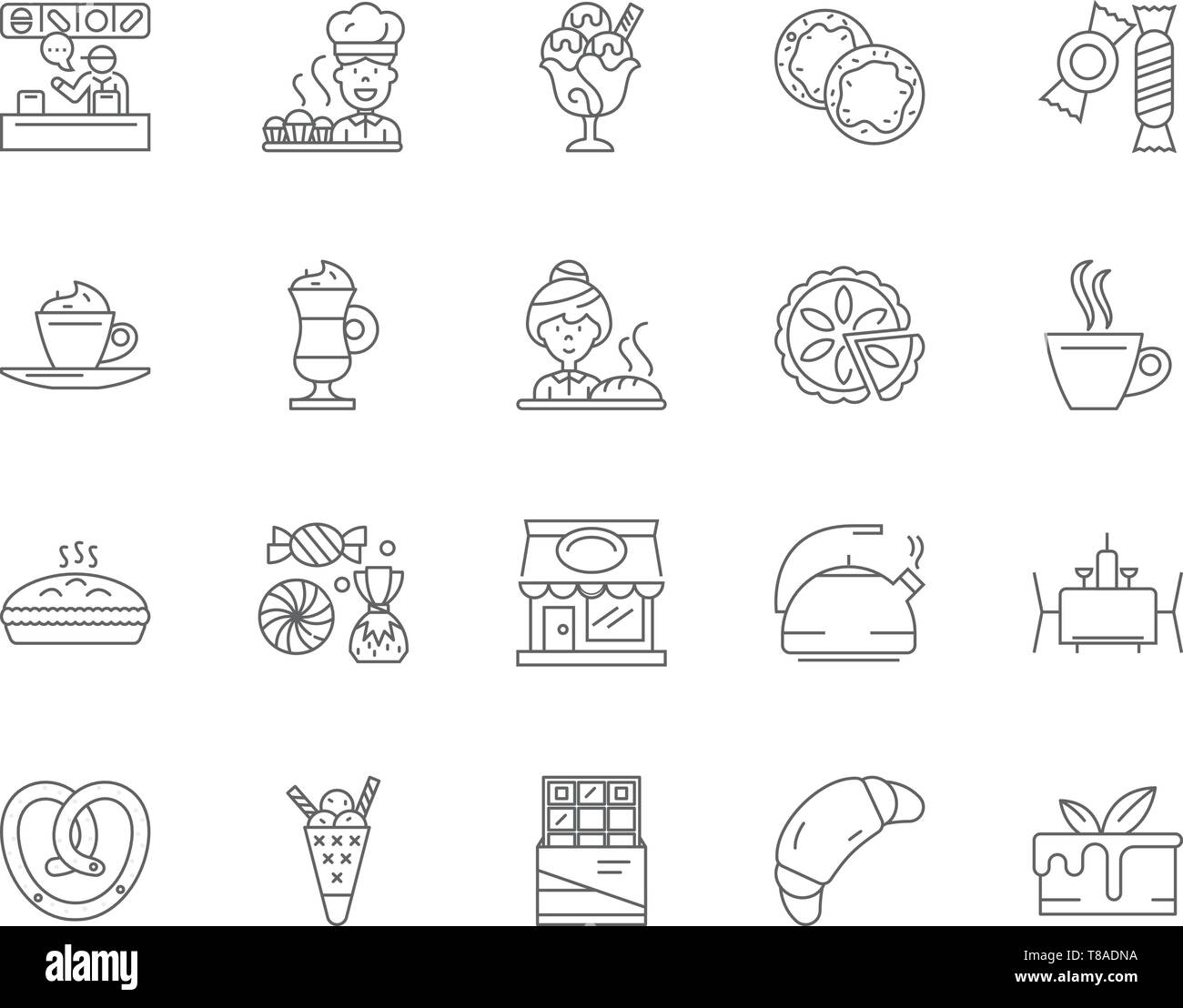 Cafeteria line icons, signs, vector set, outline illustration concept ...