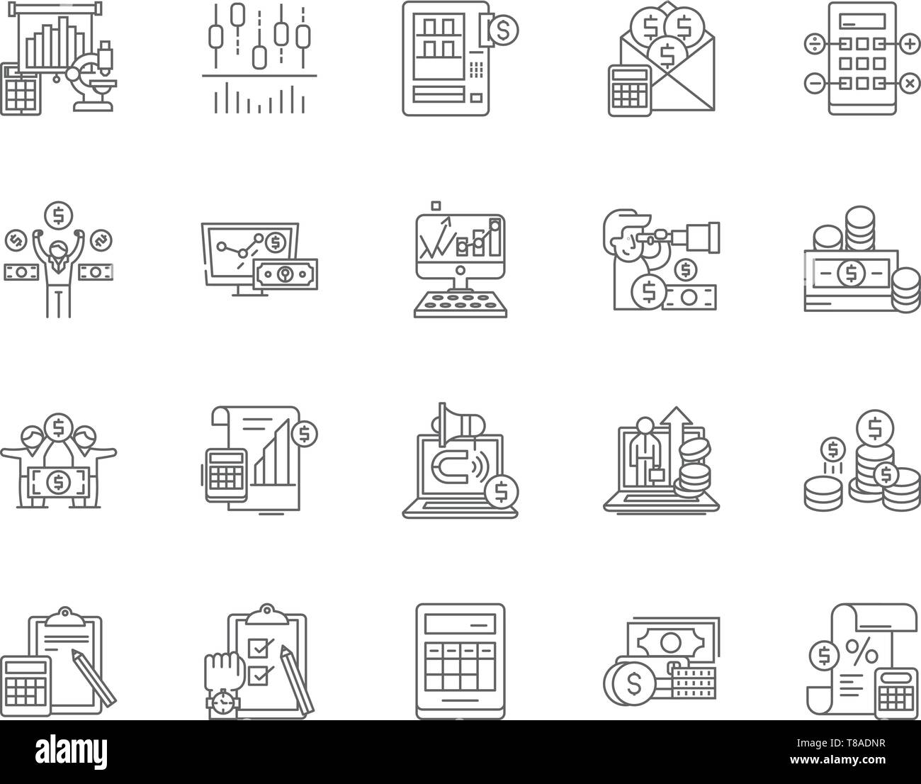 Calculation line icons, signs, vector set, outline illustration concept ...