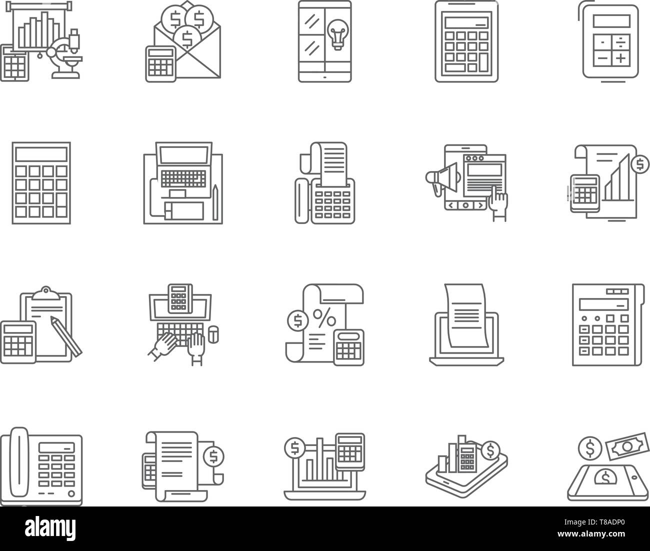 Calculator line icons, signs, vector set, outline illustration concept ...