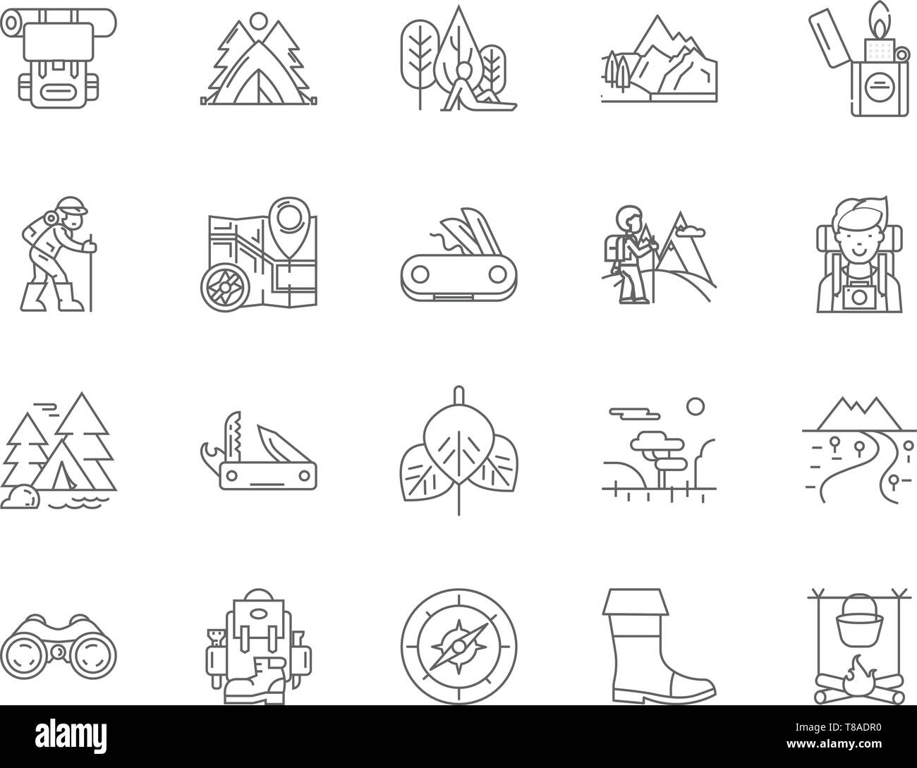 Camping line icons, signs, vector set, outline illustration concept ...
