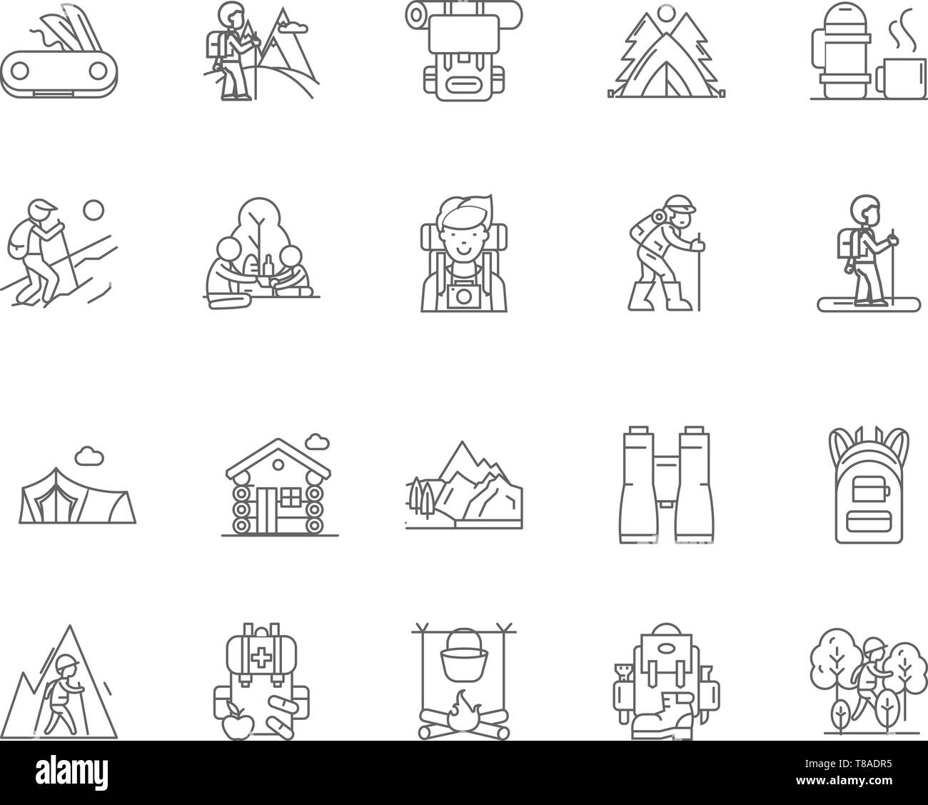 Camping equipment line icons, signs, vector set, outline illustration ...