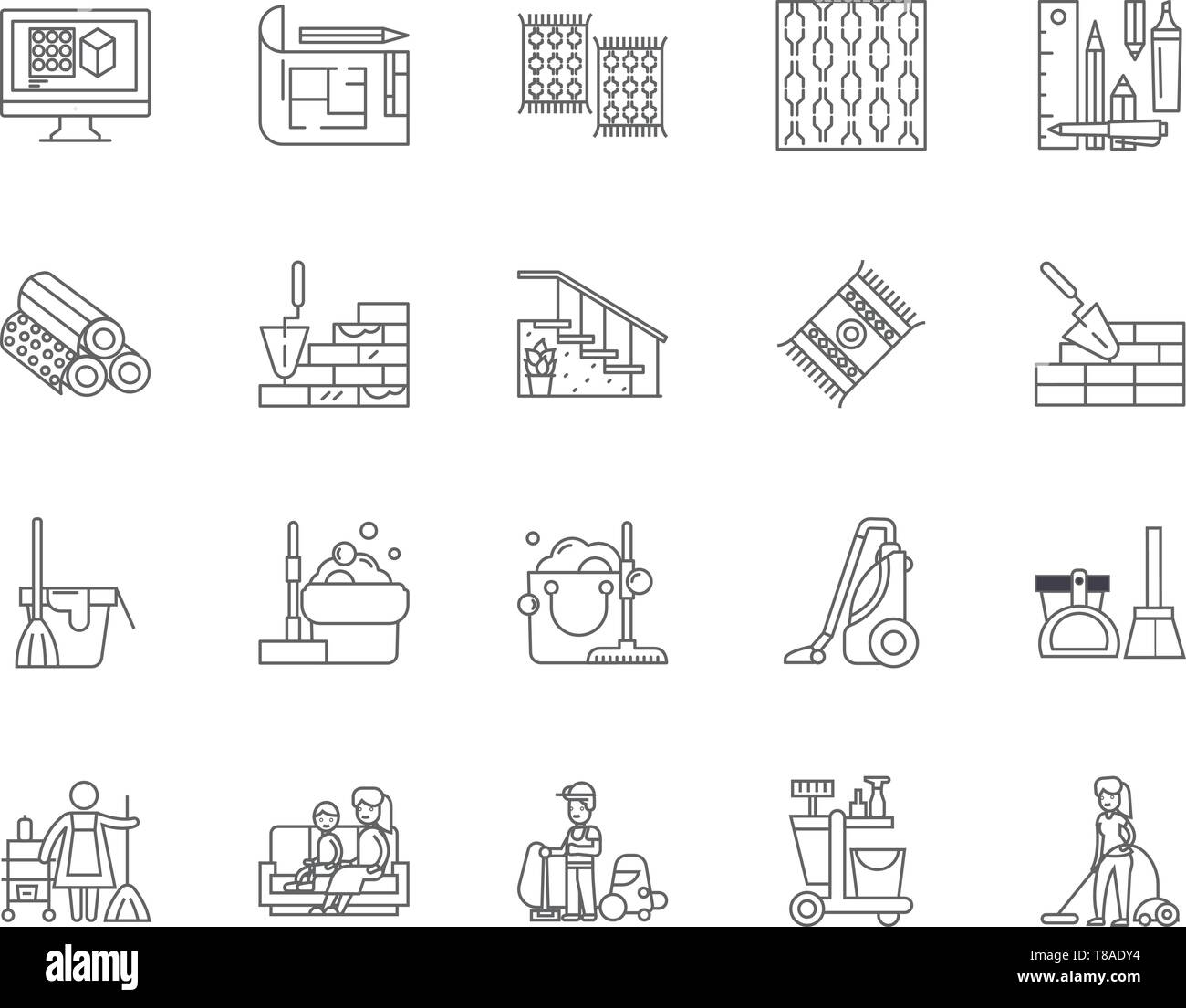 Carpets and upholstery cleaning line icons, signs, vector set, outline ...