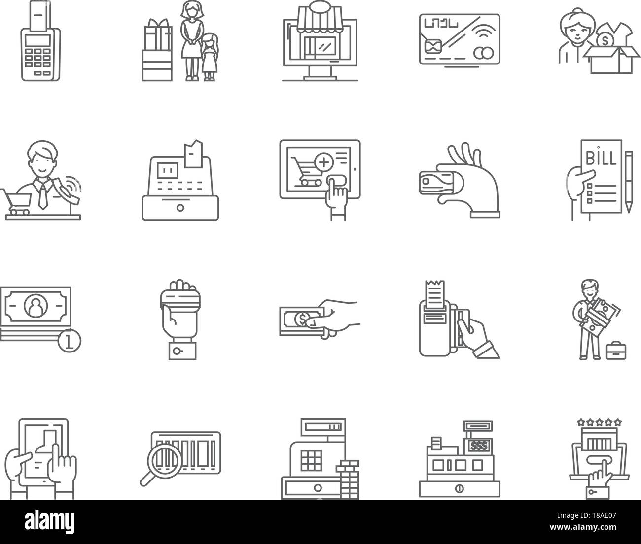 Cashier line icons, signs, vector set, outline illustration concept ...