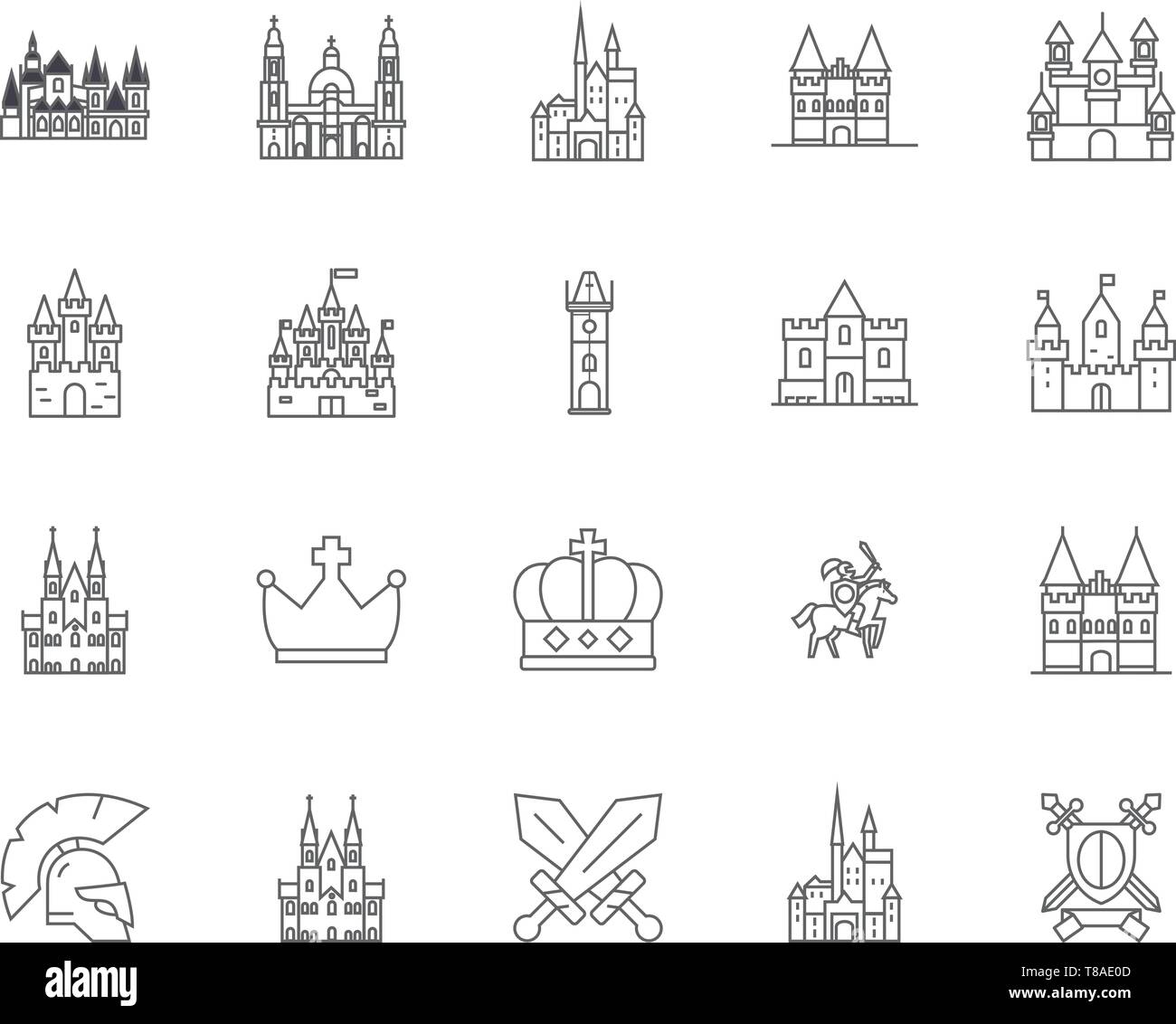 Castles line icons, signs, vector set, outline illustration concept ...