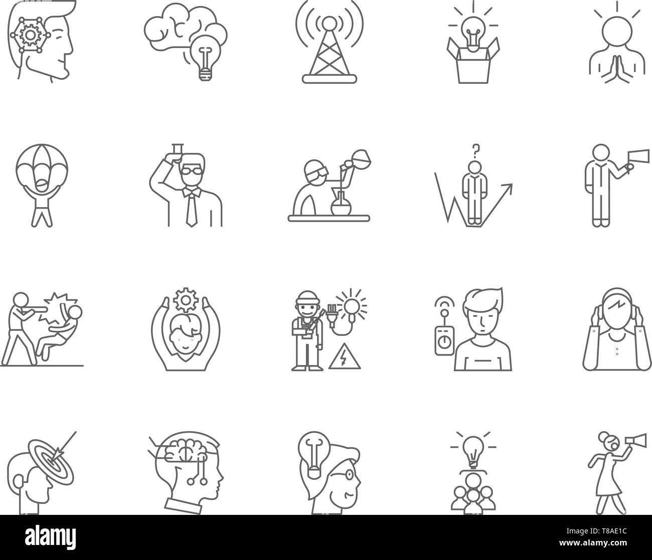 Caution line icons, linear signs, vector set, outline concept ...