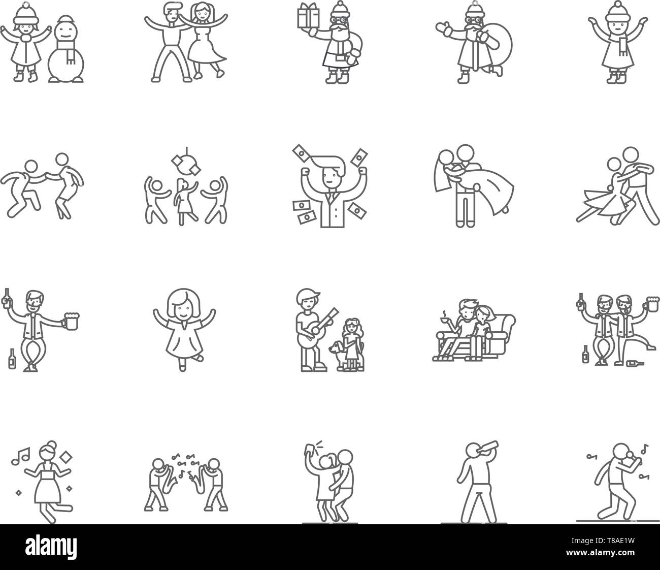 Celebrating people line icons, signs, vector set, outline illustration ...