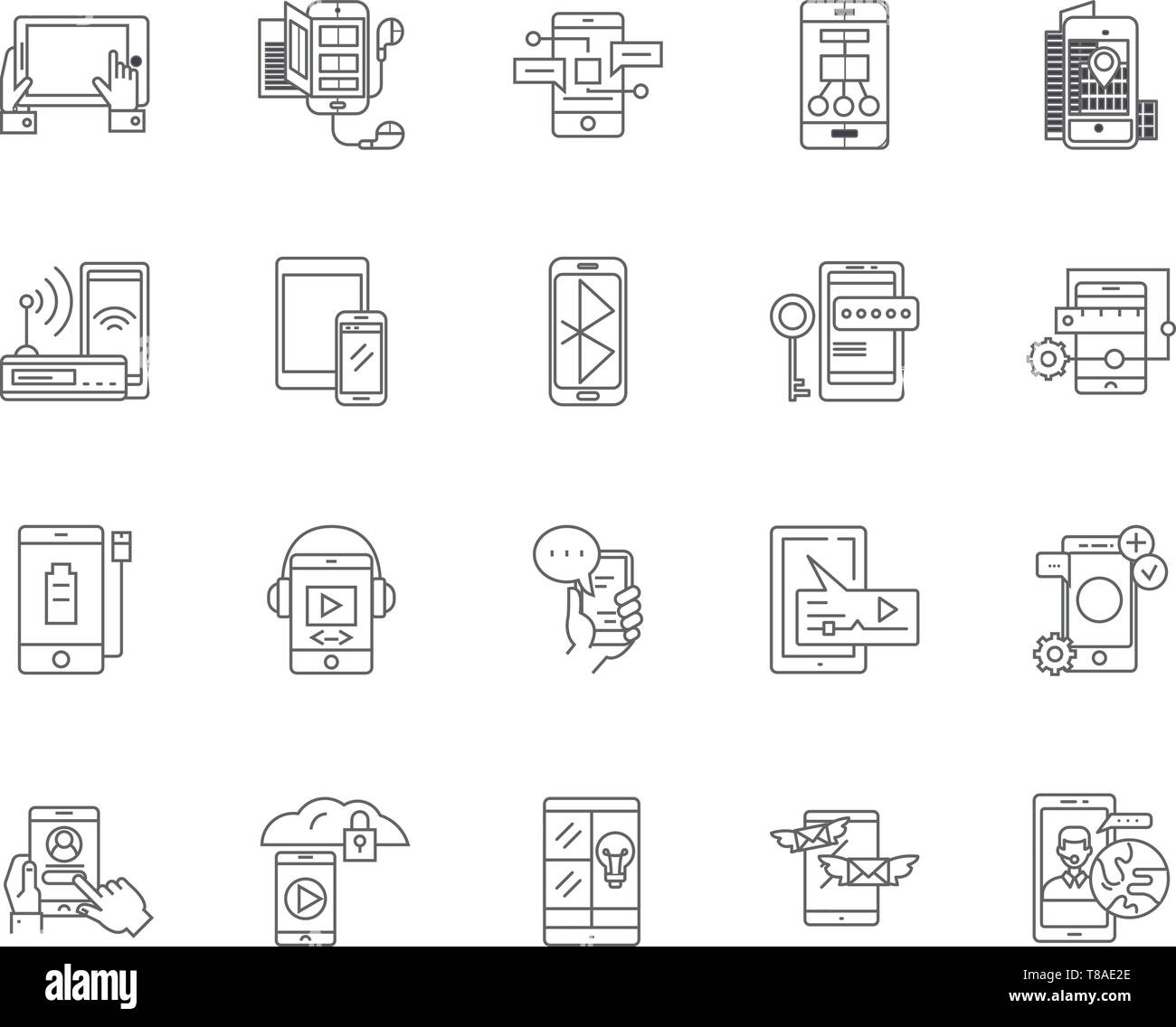 Cell phone line icons, signs, vector set, outline illustration concept ...