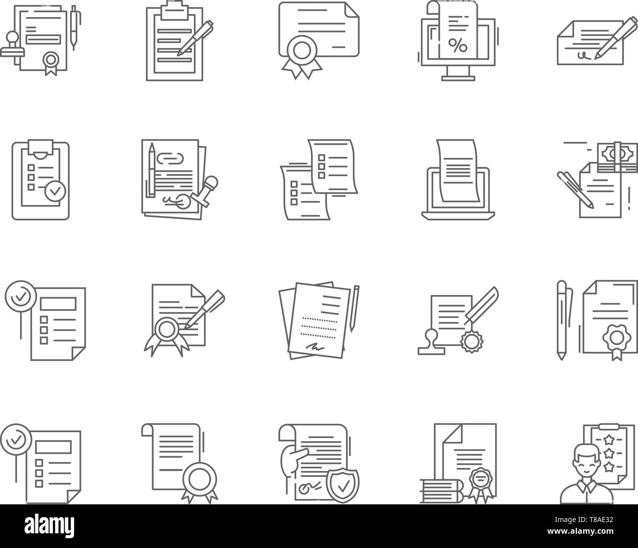 Certification line icons, signs, vector set, outline illustration ...