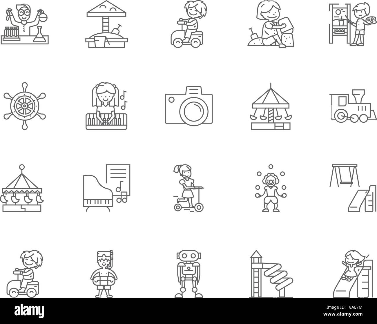 Children entertainment line icons, signs, vector set, outline ...