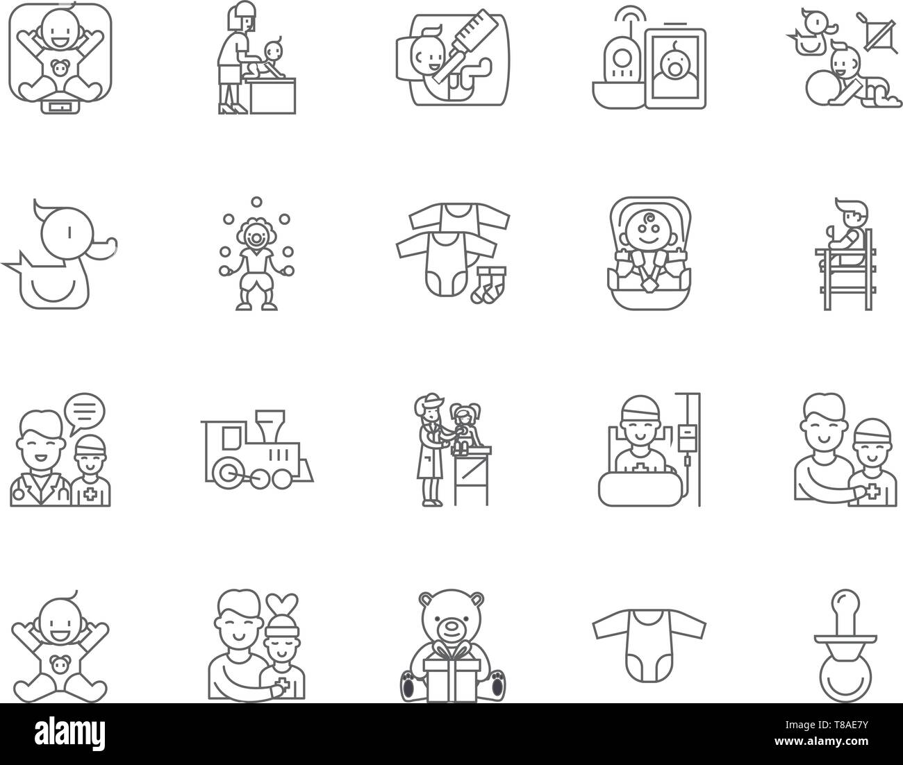 Childrens line icons, signs, vector set, outline illustration concept ...