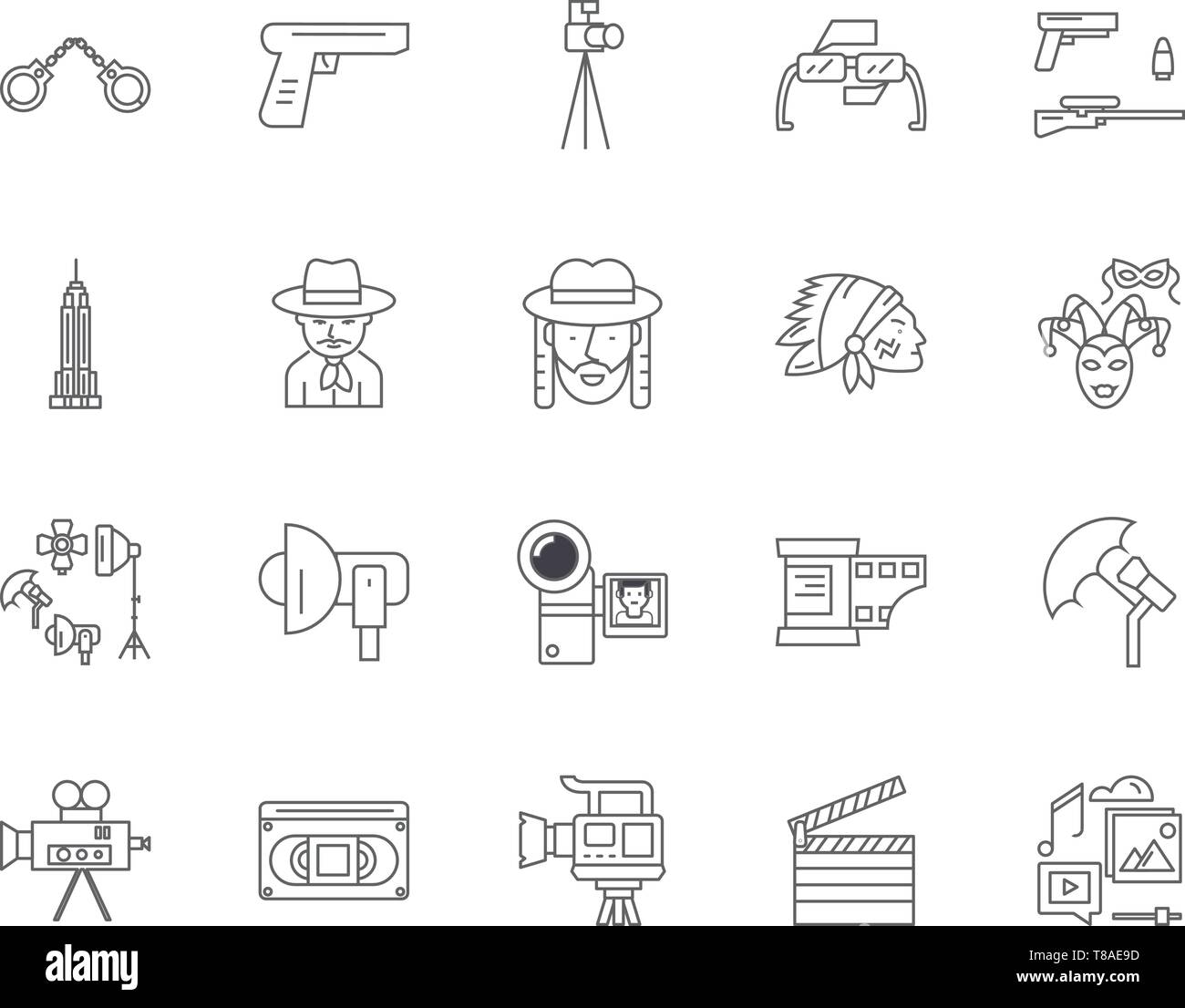 Cinema line icons, signs, vector set, outline illustration concept ...