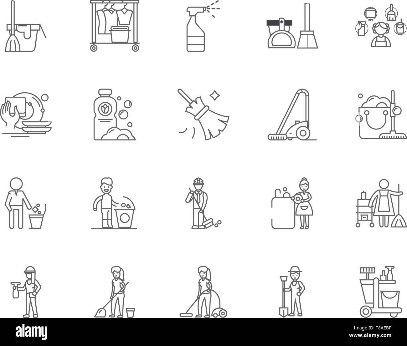 Cleaning services line icons, signs, vector set, outline illustration ...