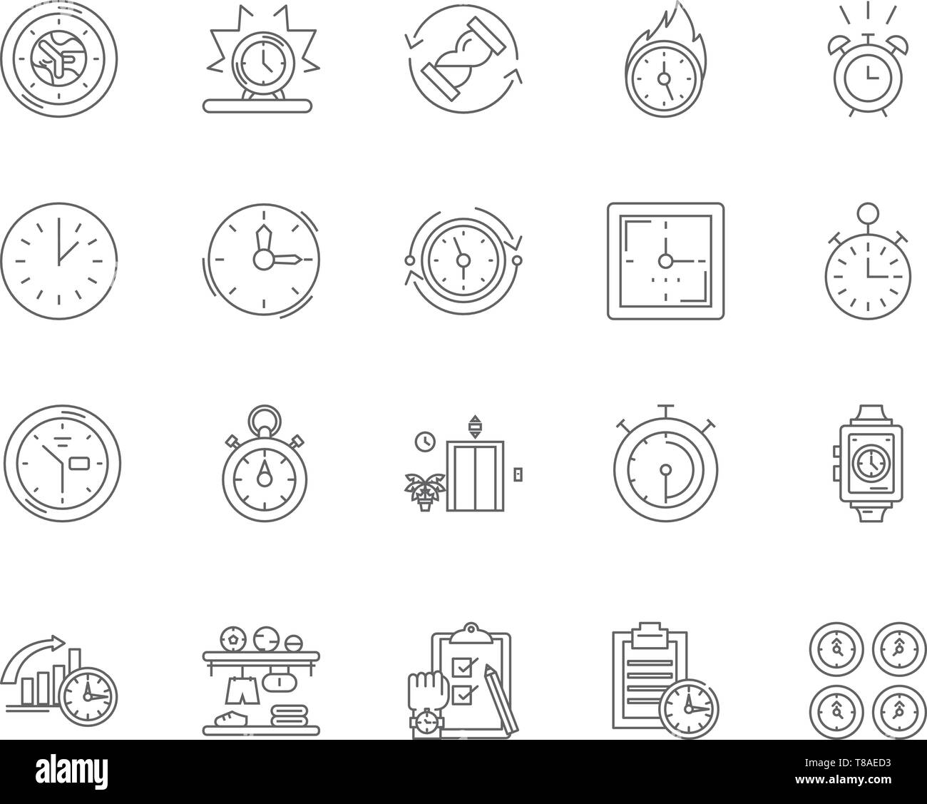 Clock and watch repairs and parts line icons, signs, vector set ...