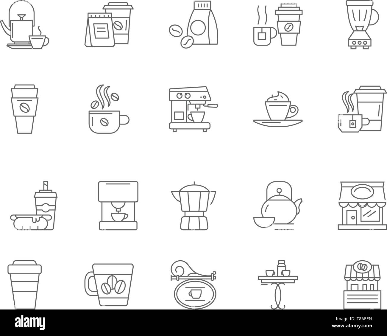 Coffee and tea line icons, signs, vector set, outline illustration ...