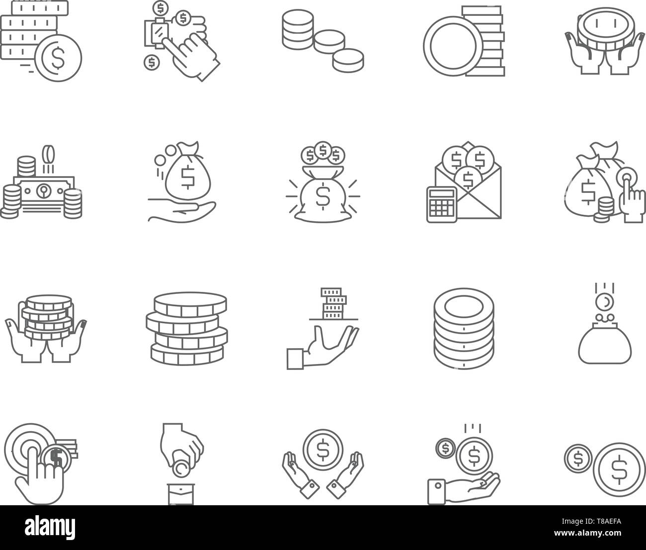 Coins line icons, signs, vector set, outline illustration concept Stock ...
