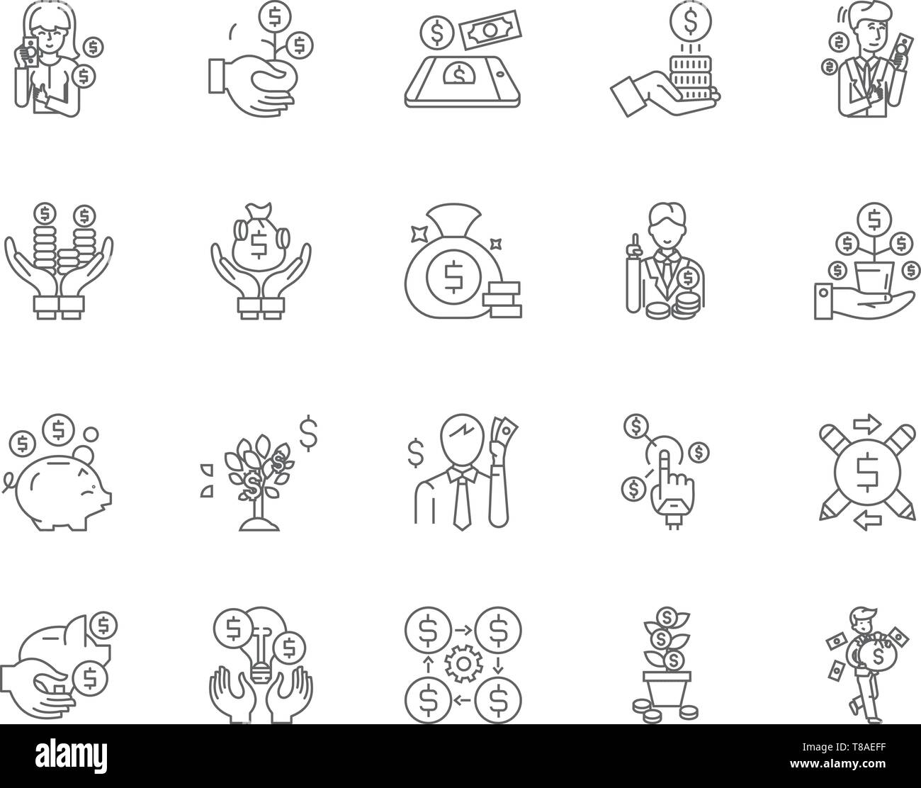 Coin dealer line icons, signs, vector set, outline illustration concept ...