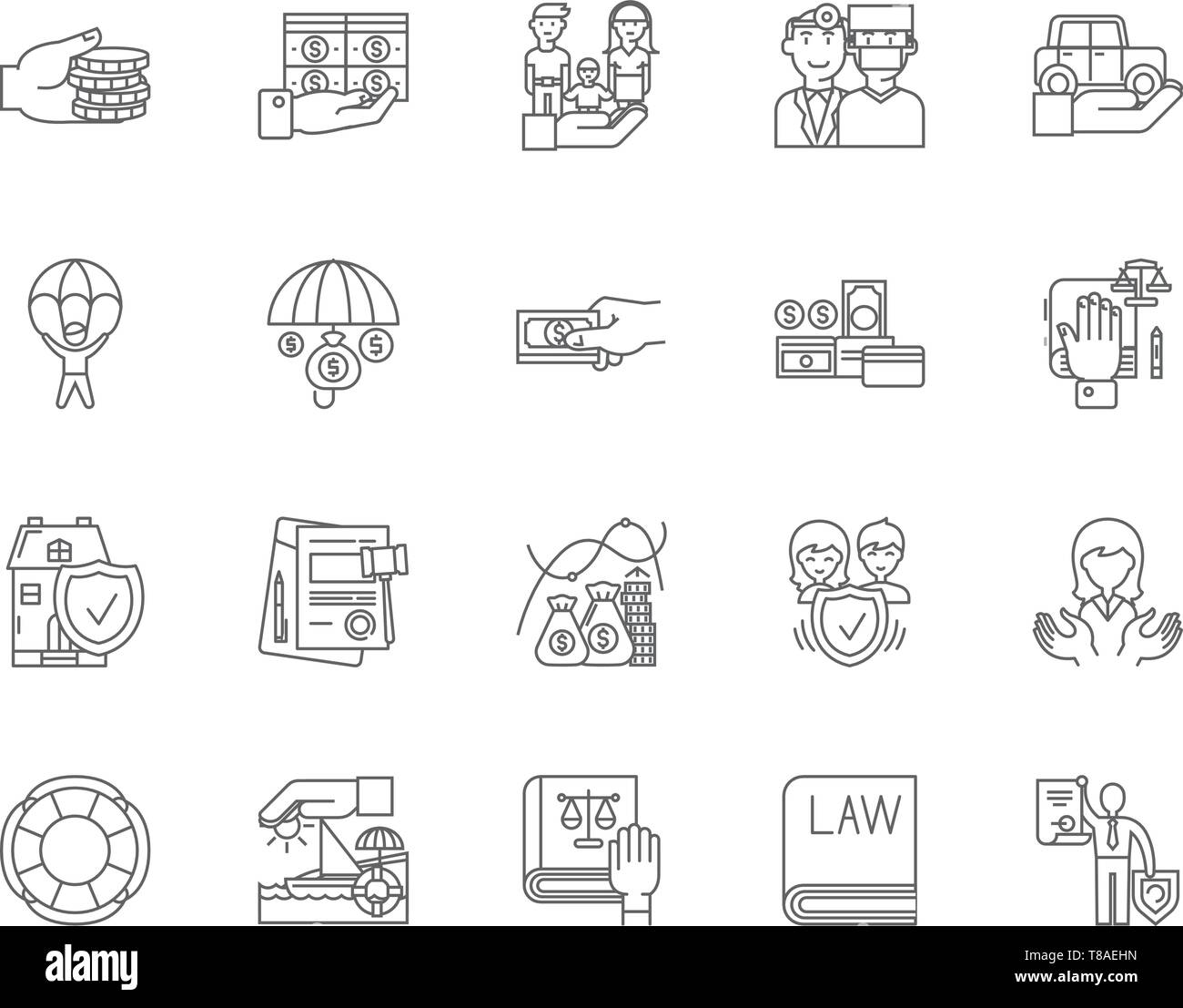 Commercial insurance line icons, signs, vector set, outline ...