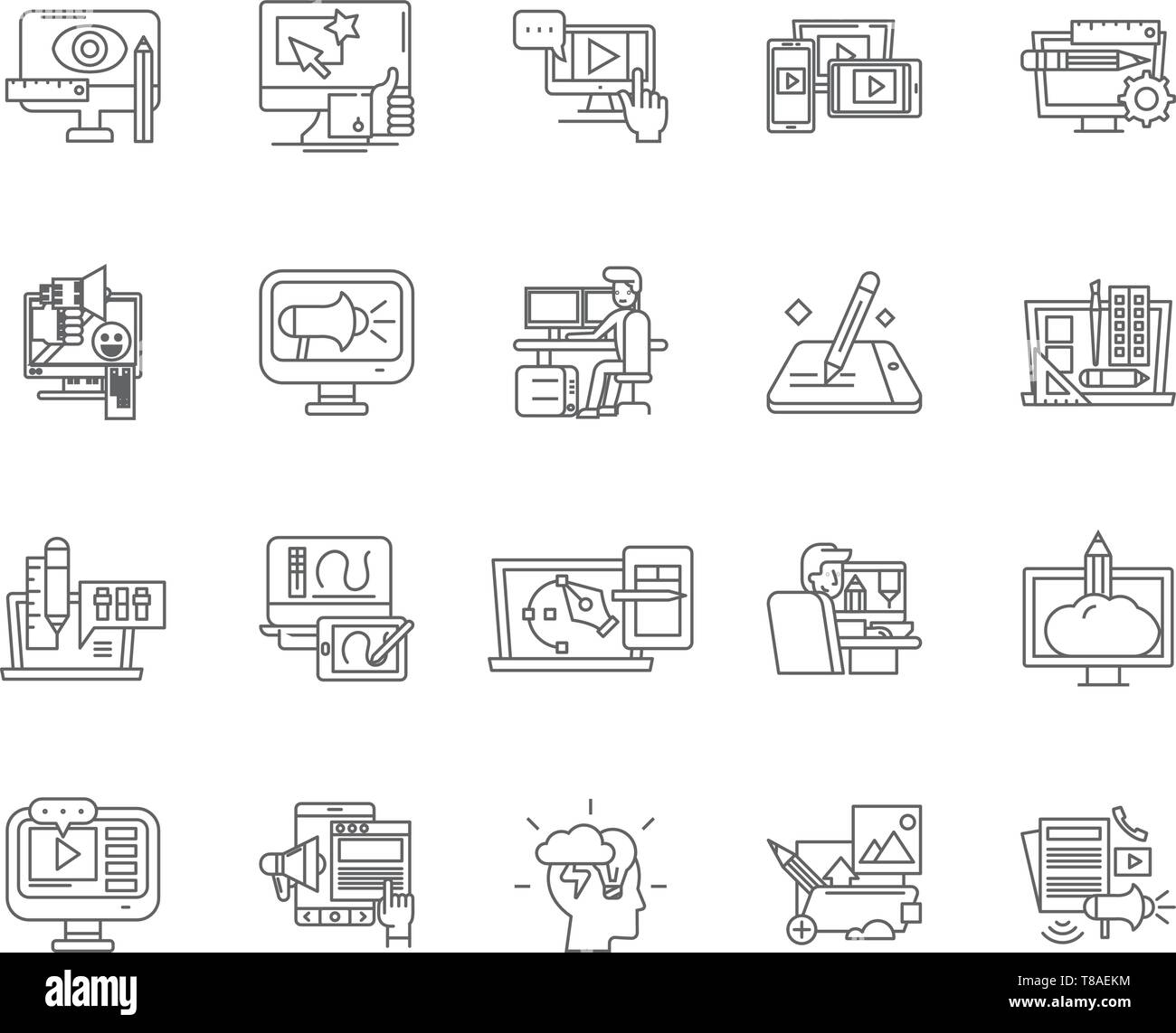Computer animation line icons, signs, vector set, outline illustration ...