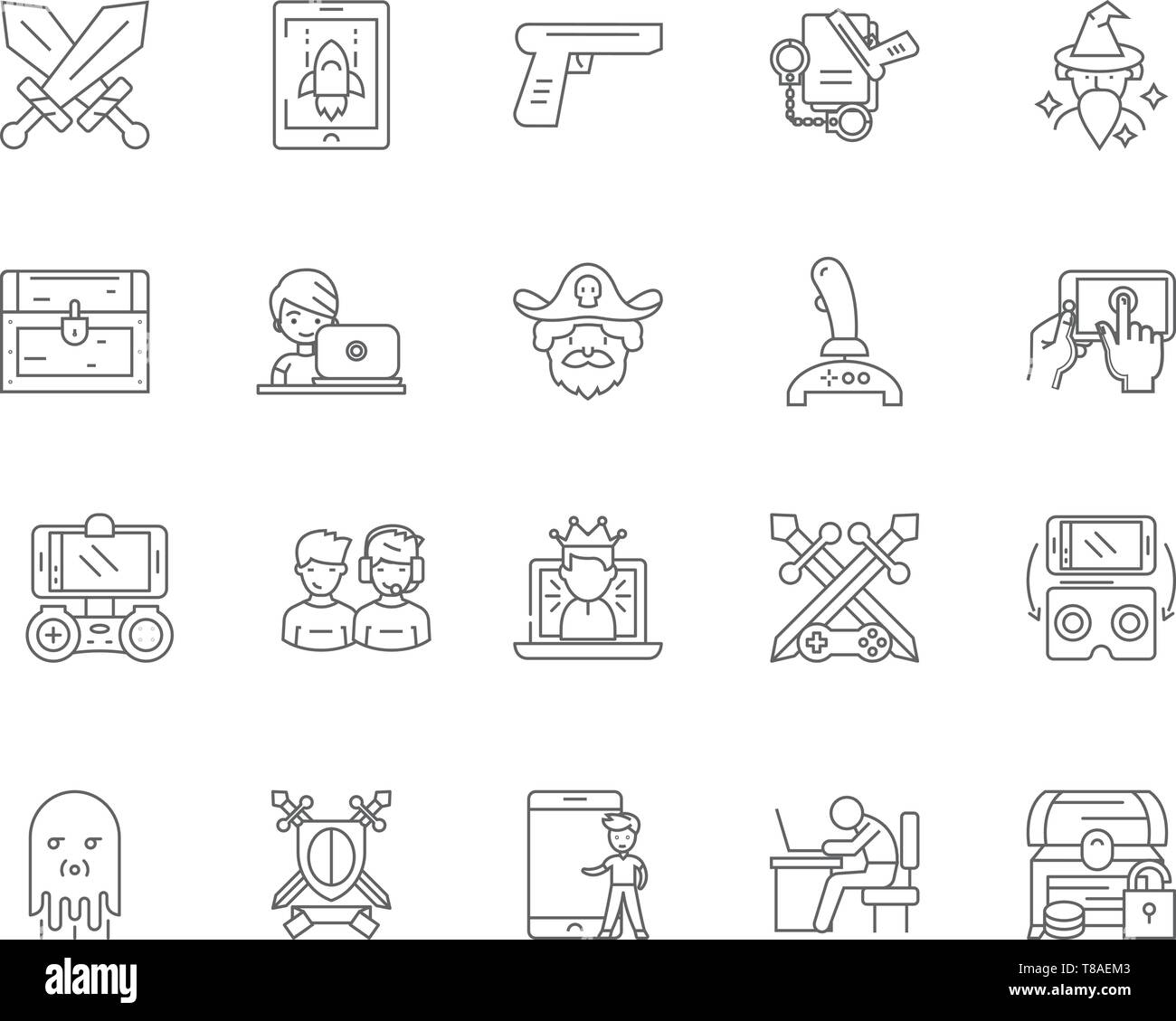 Computer gaming line icons, signs, vector set, outline illustration ...