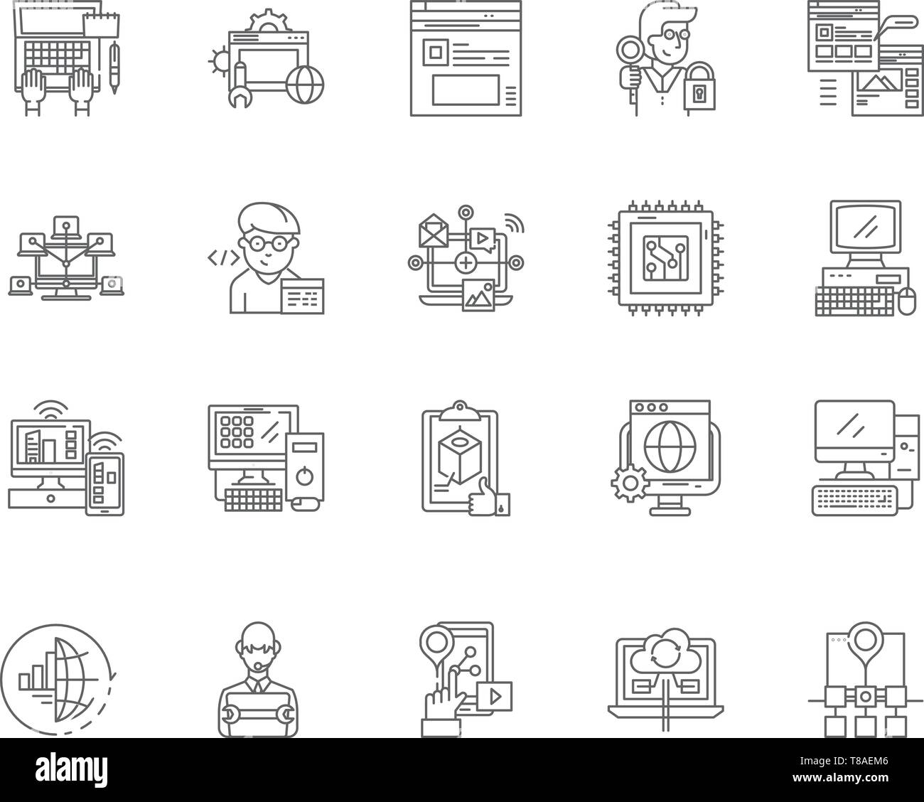 Computer programming line icons, signs, vector set, outline illustration concept Stock Vector ...