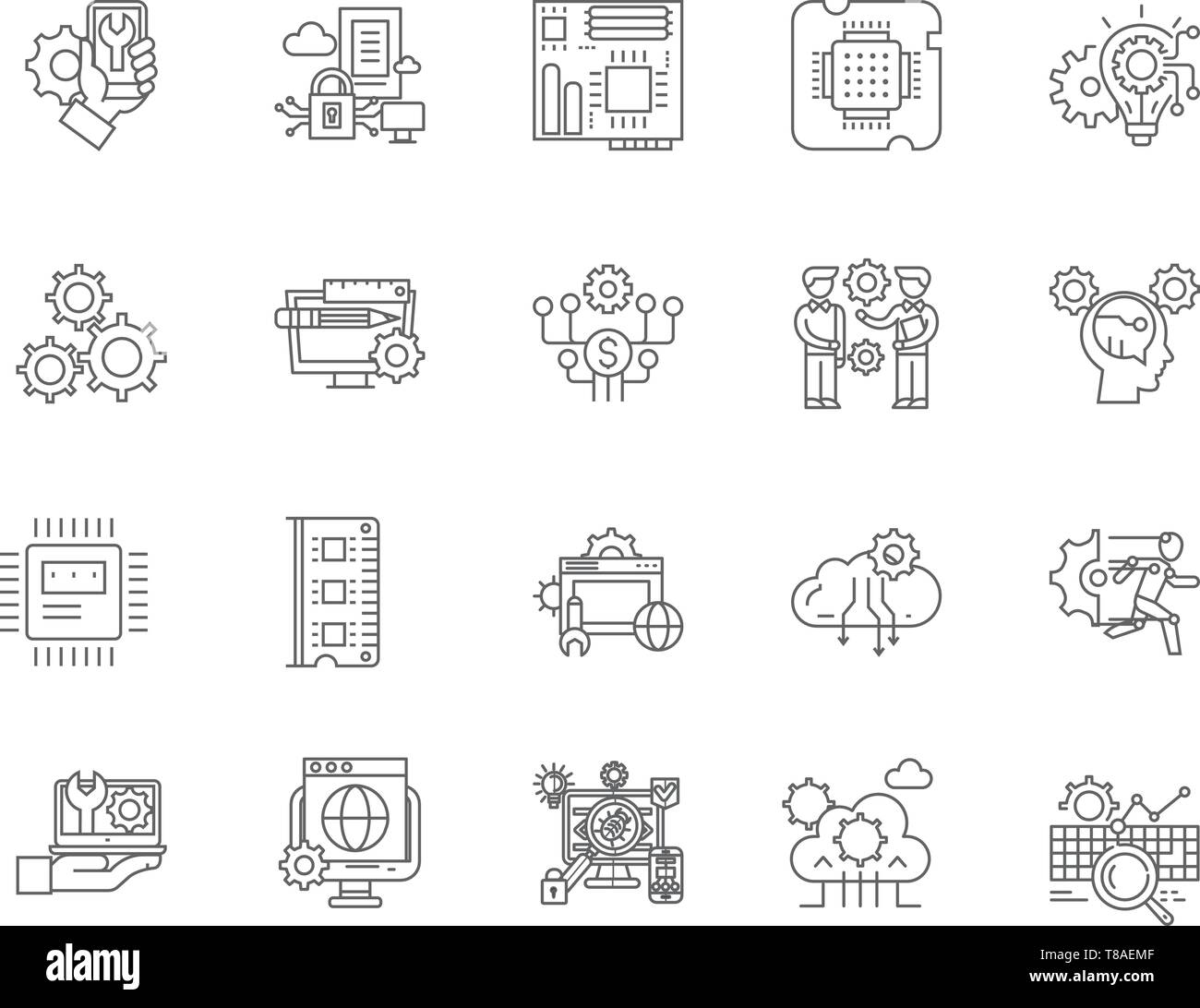 Computer repairs concept line icons, signs, vector set, outline ...
