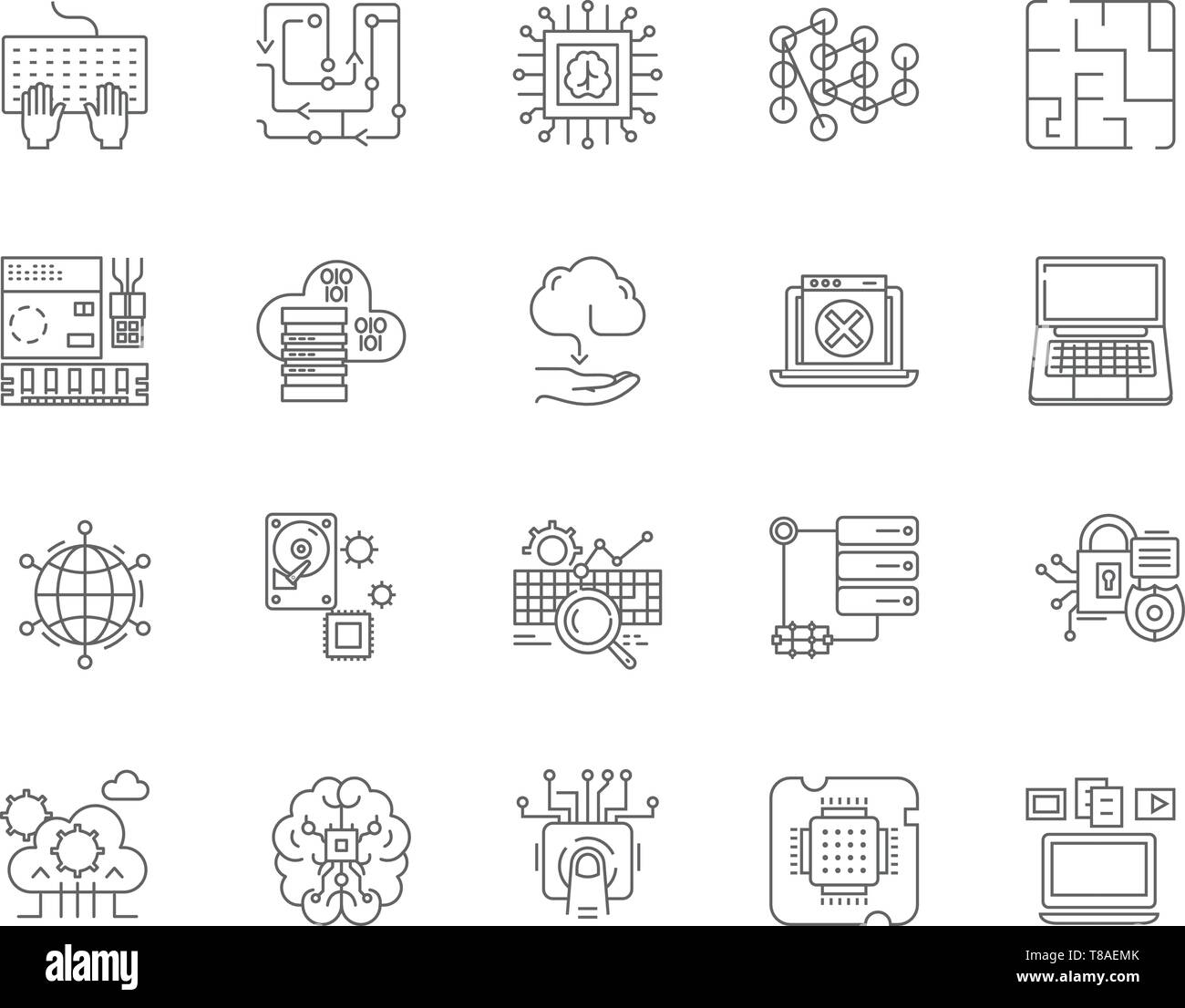 Computer science line icons, signs, vector set, outline illustration ...