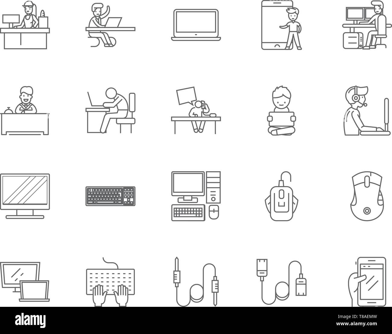 Computer stores line icons, signs, vector set, outline illustration ...