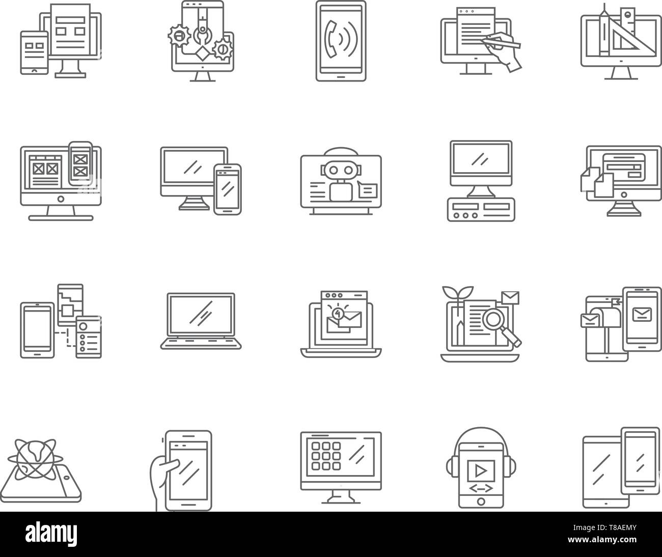 Computer technician line icons, signs, vector set, outline illustration ...